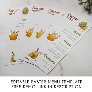 Editable Easter Menu Template, Printable Kids Easter Menu, Customizable ...