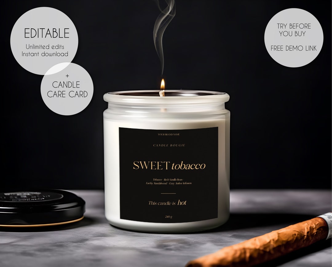 Editable Modern Candle Label and Candle Care Card Template, Minimalist ...