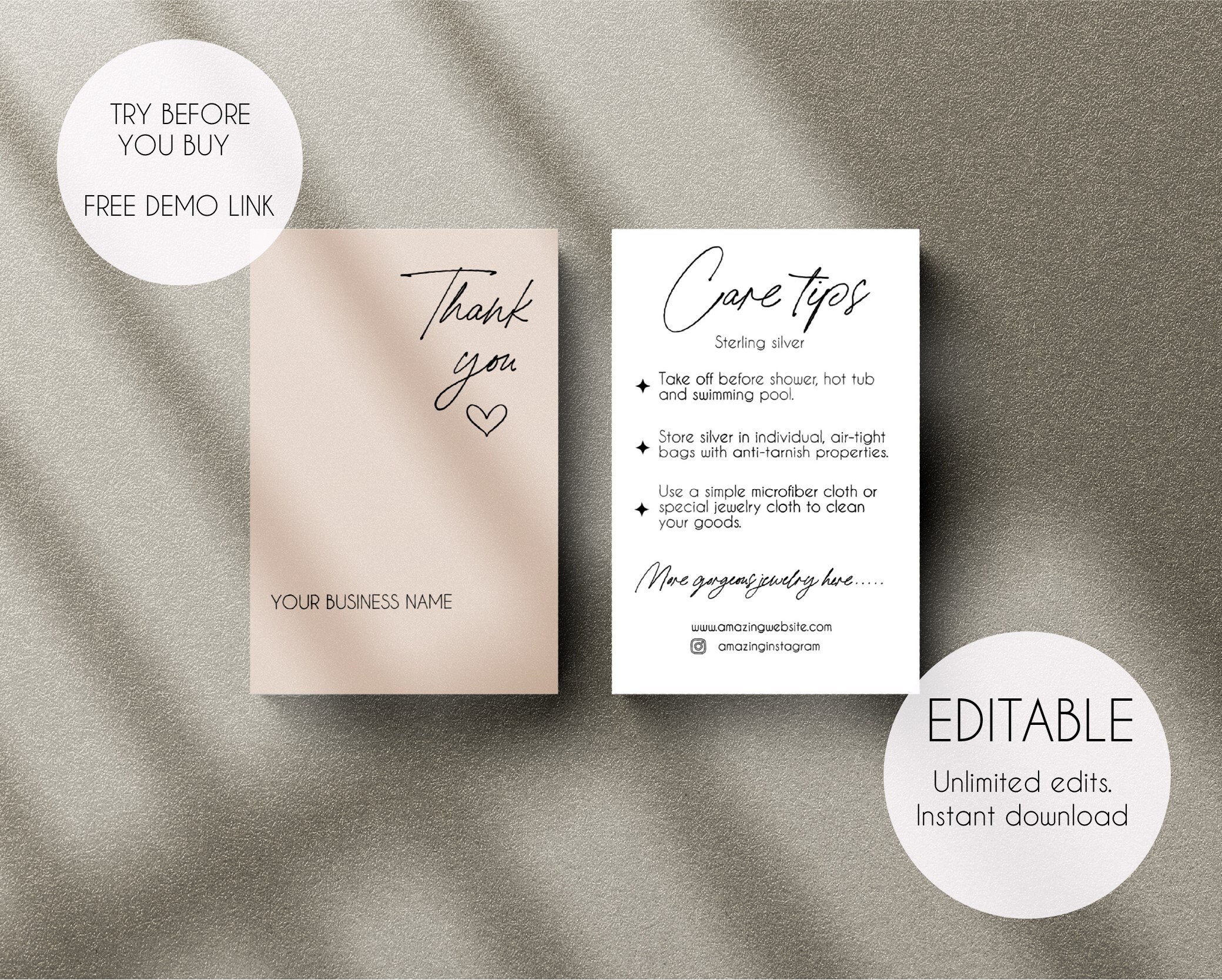 Sterling Silver Jewelry Care Card Template (digital Download) - Etsy