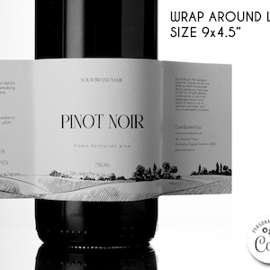 Editable Minimalist Wine Bottle Label Template, Luxury Wrap Around Wine ...