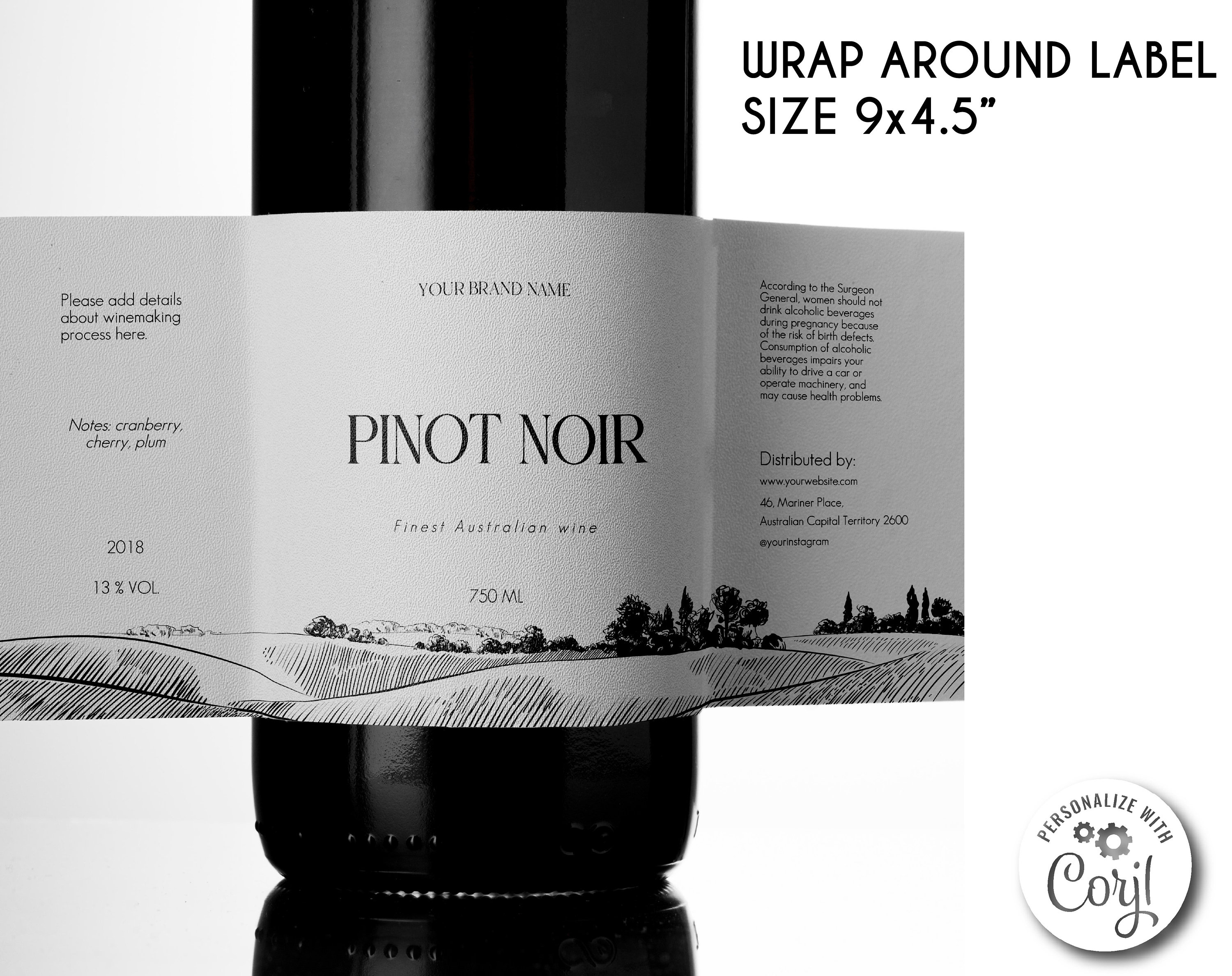 Editable Minimalist Wine Bottle Label Template, Luxury Wrap Around Wine ...