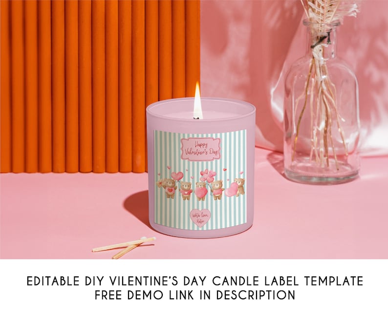 Editable Valentine's Day Candle Label Template, Cute Bear Love Label ...