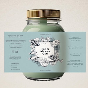 Editable Sea Moss Gel Label Template: Custom Food Jar Sticker (instant ...
