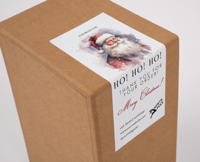 Editable Christmas Box Seal Label Template, Watercolor Santa (digital ...