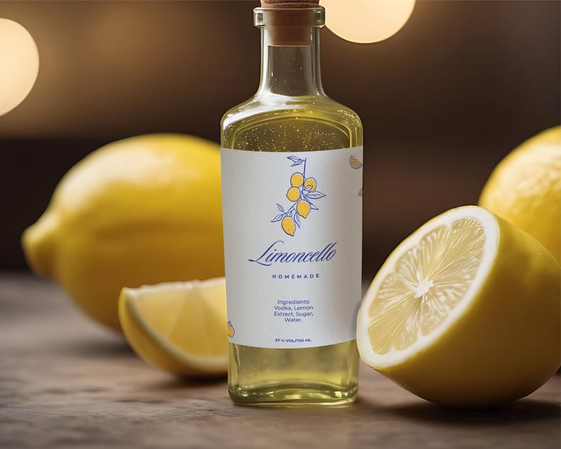 Editable Elegant Limoncello Bottle Label Template: Custom Lemon Liqueur ...