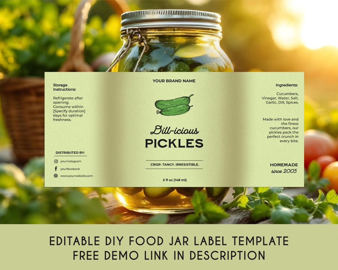 Editable Luxury Dill Pickles Jar Label Template, Printable Minimalist ...