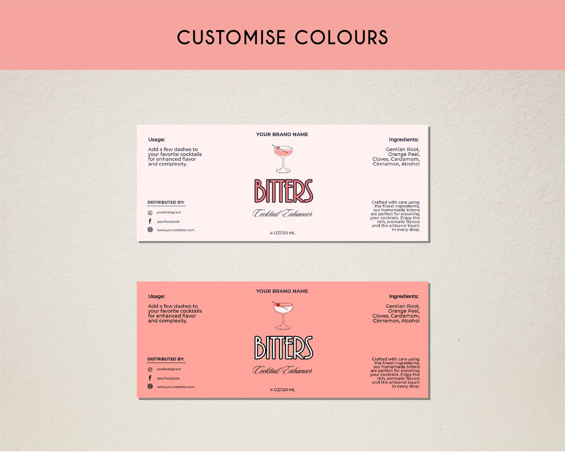 Editable Homemade Bitters Dropper Bottle Label Template, Printable ...