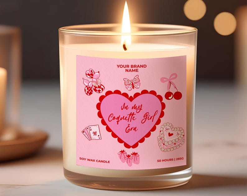 Coquette Girl Era Candle Label Template: Playful Pink Sticker (digital ...