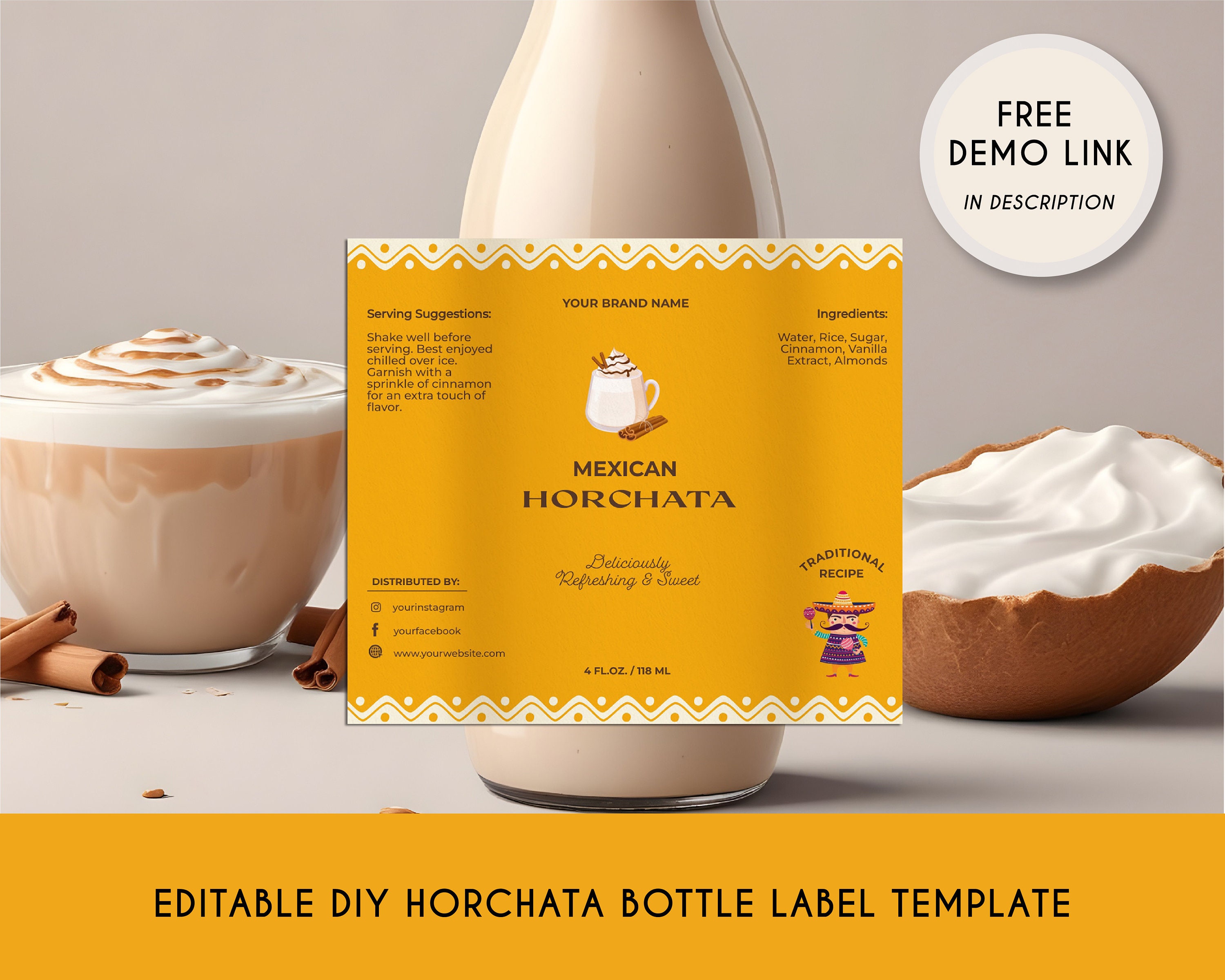 Editable Horchata Bottle Label: Custom Drink Sticker (digital Download ...