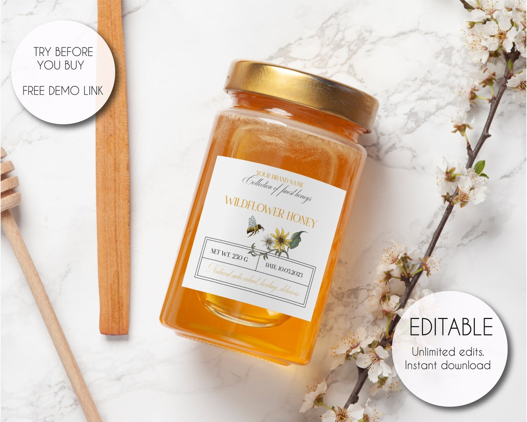 Editable Honey Jar Label Template, Customizable Honey Jar Label ...