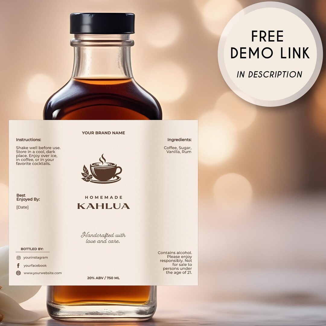 Editable Kahlua Bottle Label Template: Custom Coffee Liqueur (digital ...