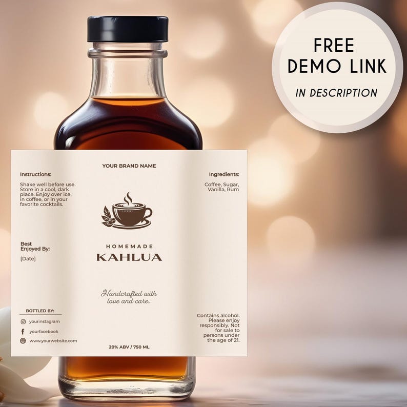 Editable Homemade Kahlua Bottle Label Template, Printable Coffee ...