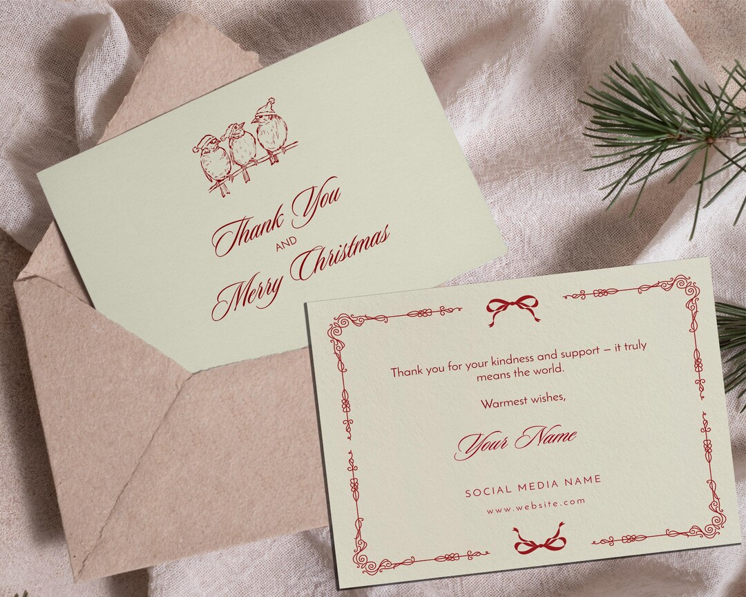 Editable Elegant Christmas Thank You Card Template: Old Money Package ...