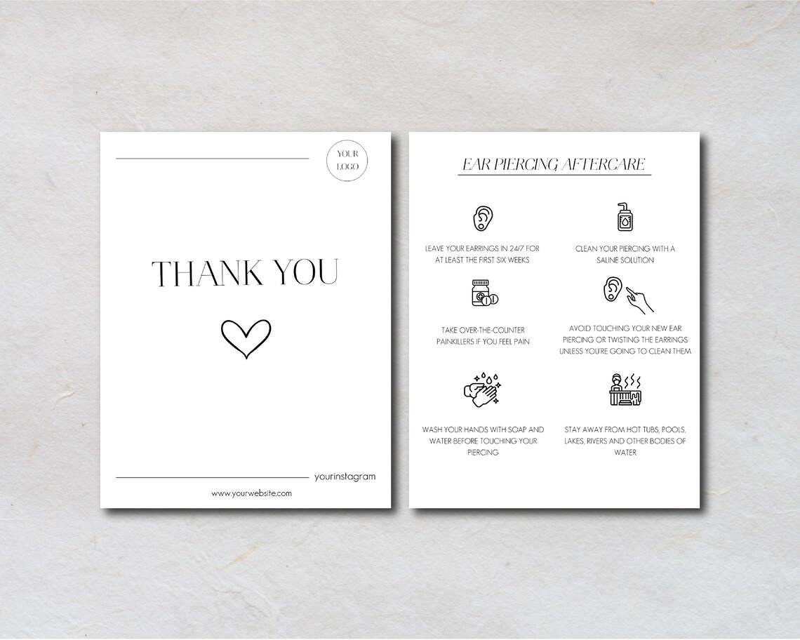 Editable Ear Piercing Aftercare Card Template, Custom Piercing Care ...