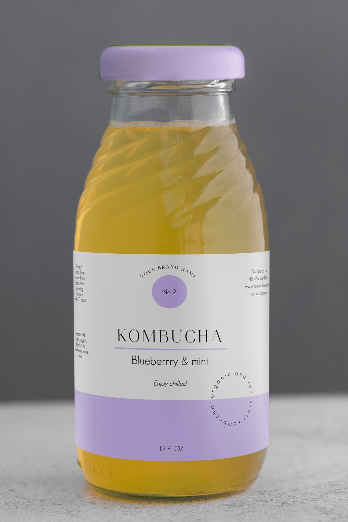 Editable Kombucha Bottle Label Template, Custom Kombucha Bottle Sticker ...