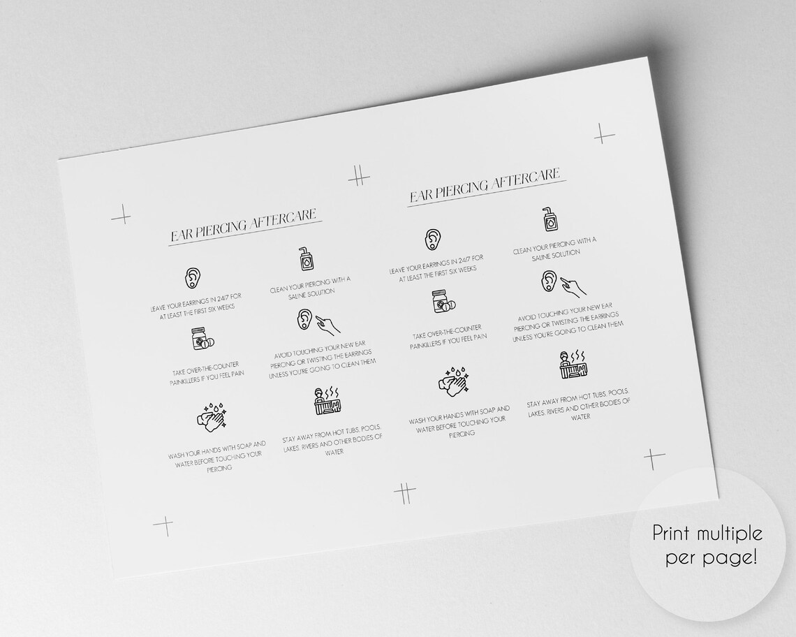 Editable Ear Piercing Aftercare Card Template, Custom Piercing Care ...
