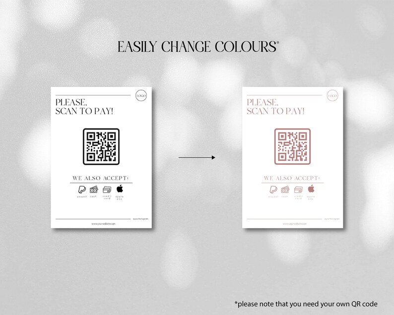 Custom Scan to Pay Template, Editable Scan to Pay Sign, Printable QR ...