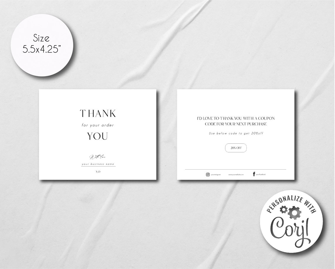 Editable Thank You Card Template, Custom Order Reward Card Template ...