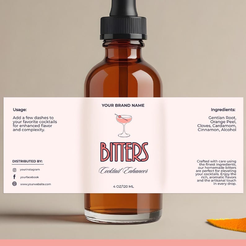 Editable Homemade Bitters Dropper Bottle Label Template, Printable ...
