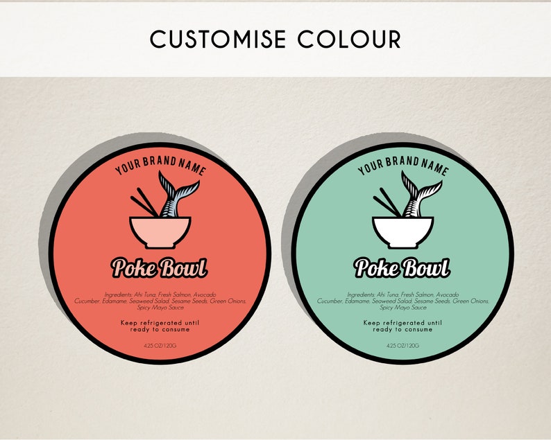Editable Poke Bowl Round Label Template, Printable Luxury Poke Bowl ...