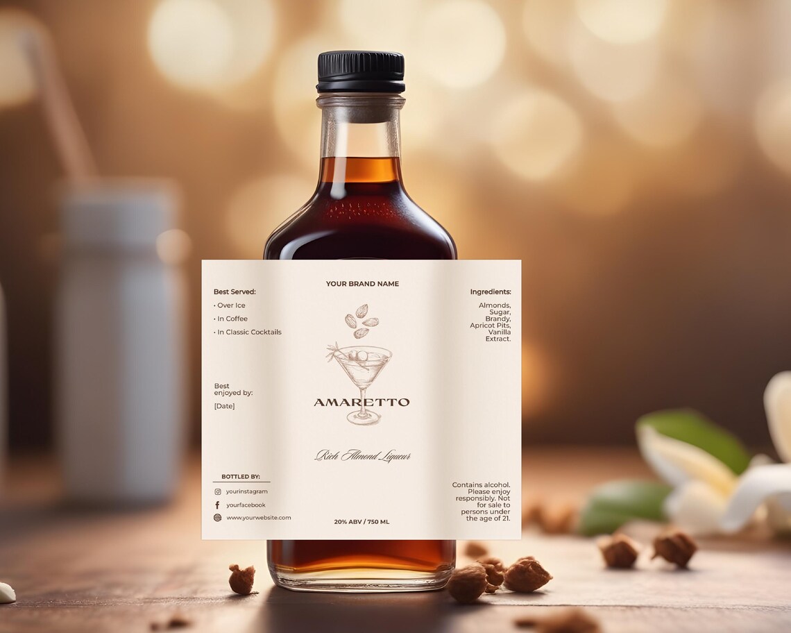 Editable Homemade Amaretto Bottle Label Template, Printable Almond ...
