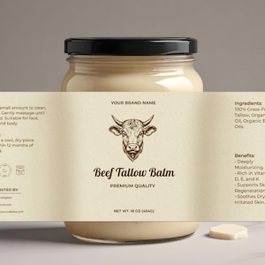 Editable Beef Tallow Jar Label Template, Printable Luxury Tallow Balm ...