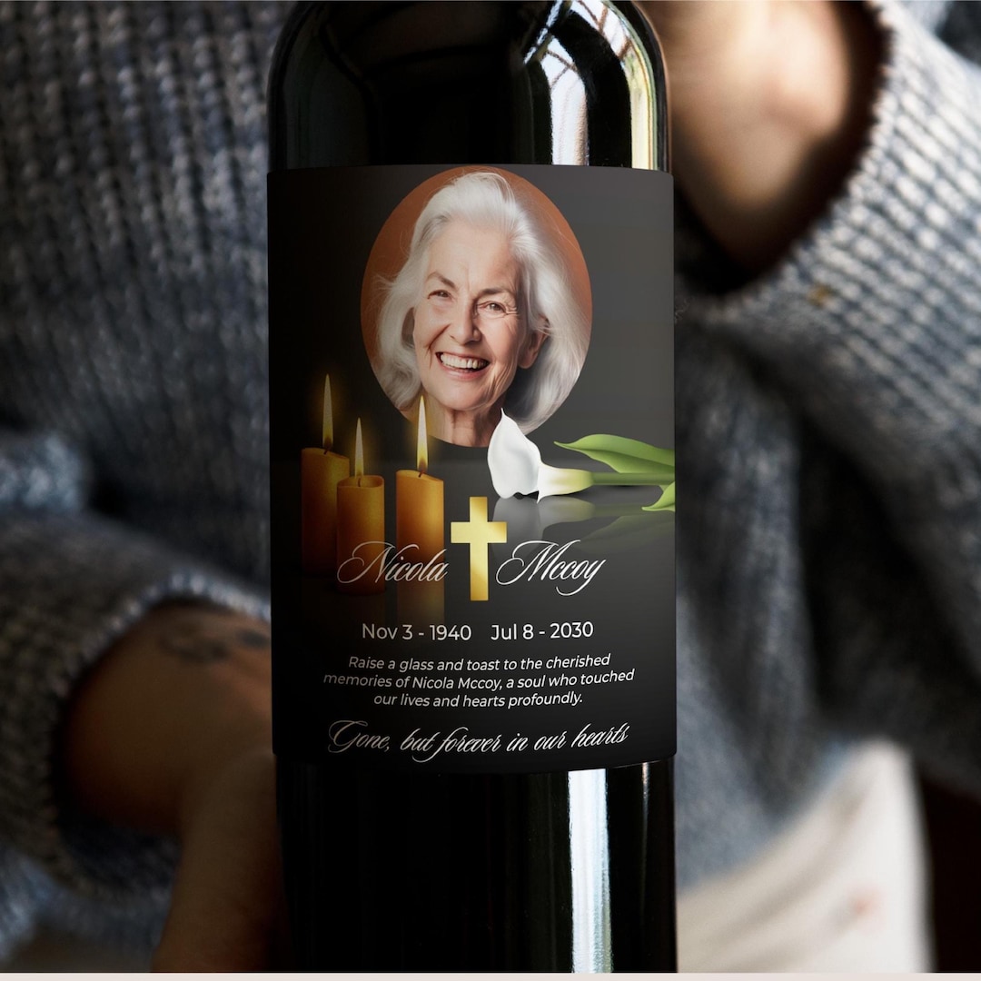 Editable in Loving Memory Photo Memorial Wine Label Template, Printable ...