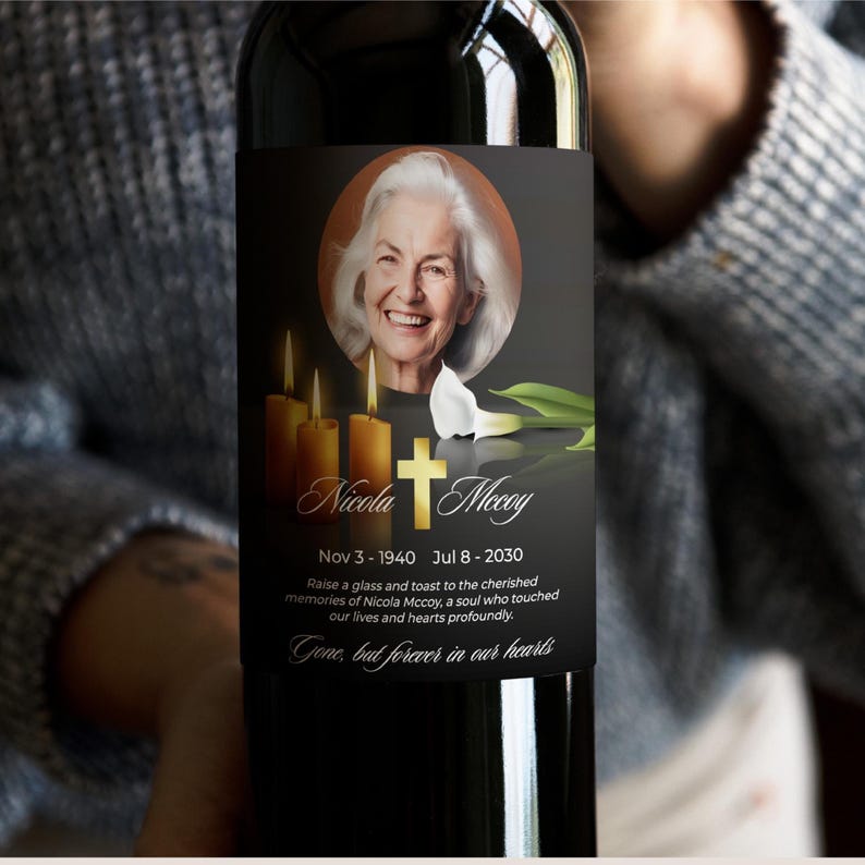 Editable in Loving Memory Photo Memorial Wine Label Template, Printable ...
