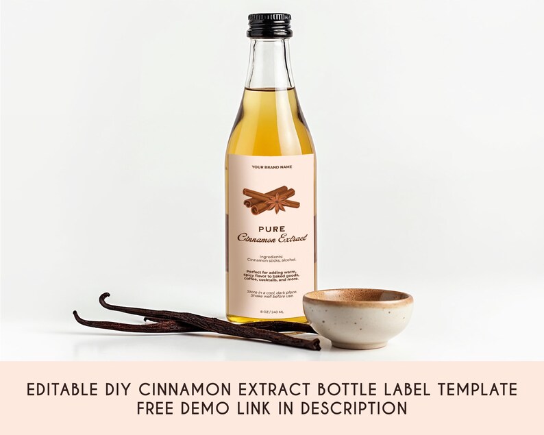 Editable Minimalist Cinnamon Extract Bottle Label Template, Printable ...