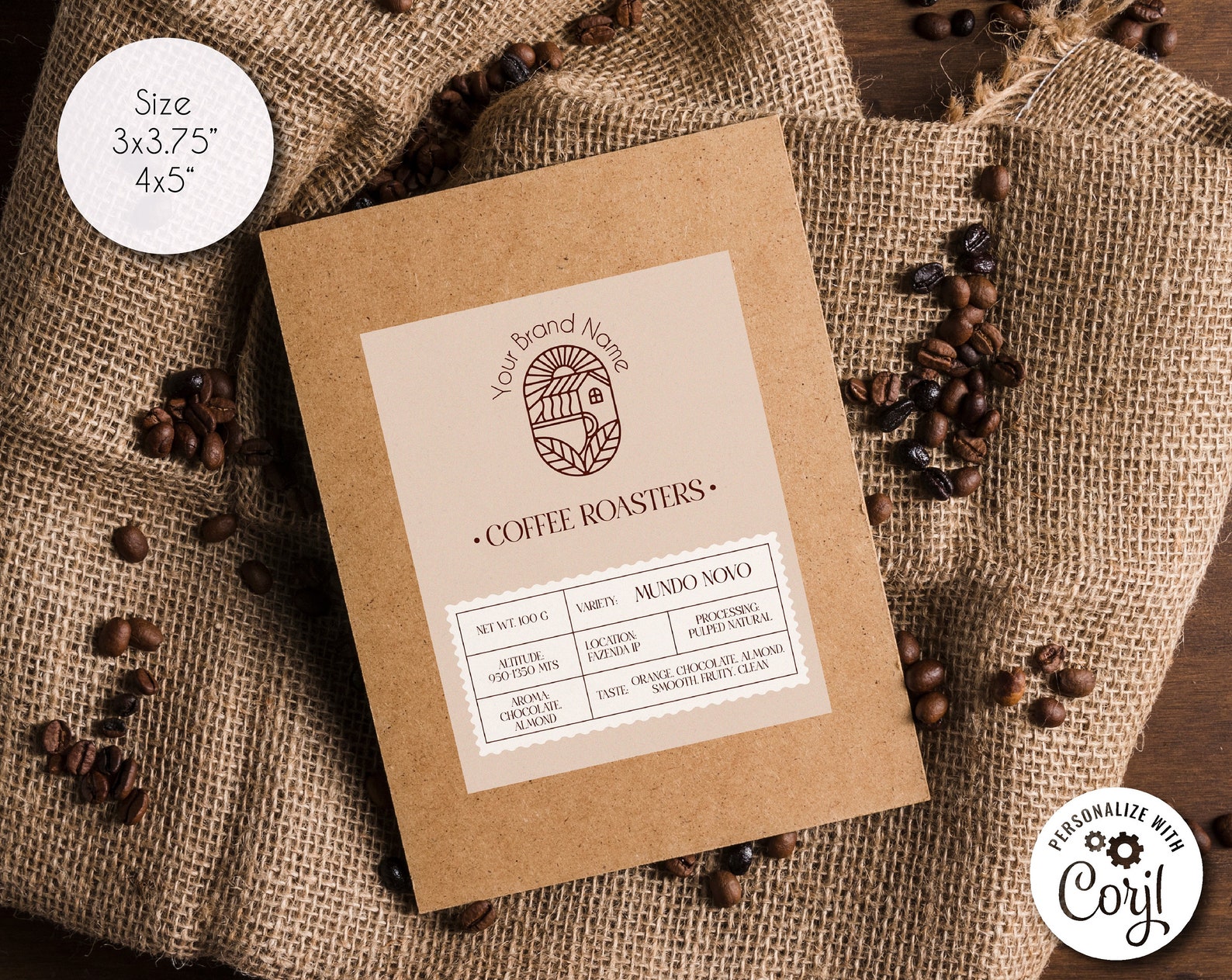 Editable Modern Coffee Bag Label Template, Customizable Minimalist ...