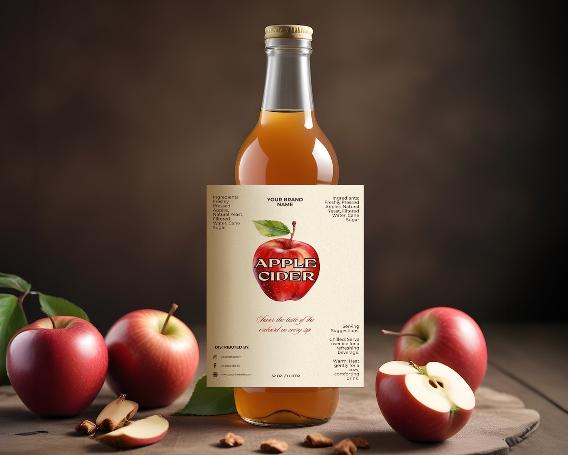 Editable Apple Cider Bottle Label Template, Printable Homemade Apple ...