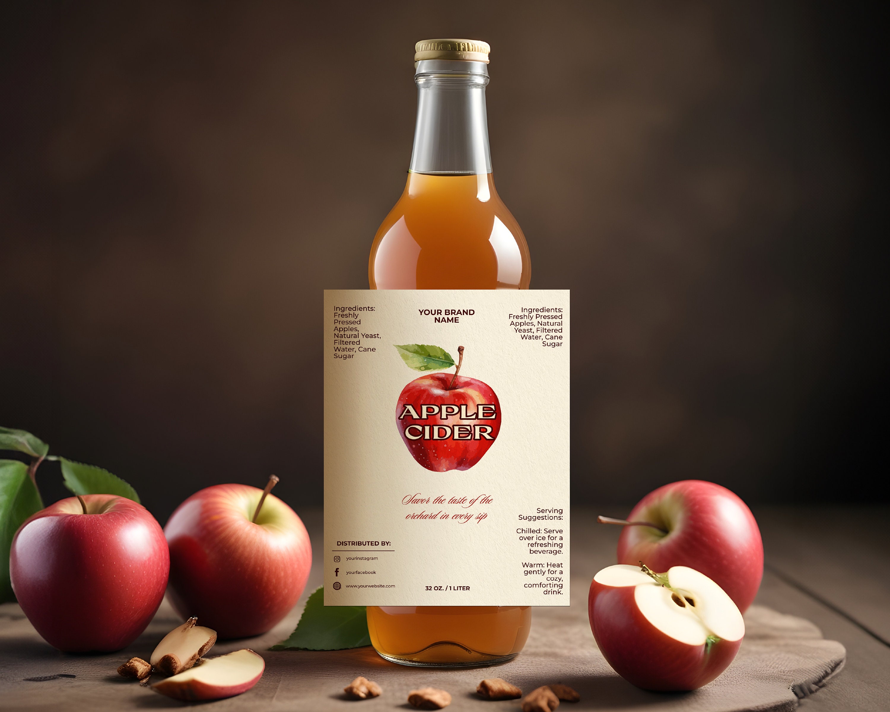 Editable Apple Cider Bottle Label Template, Printable Homemade Apple ...