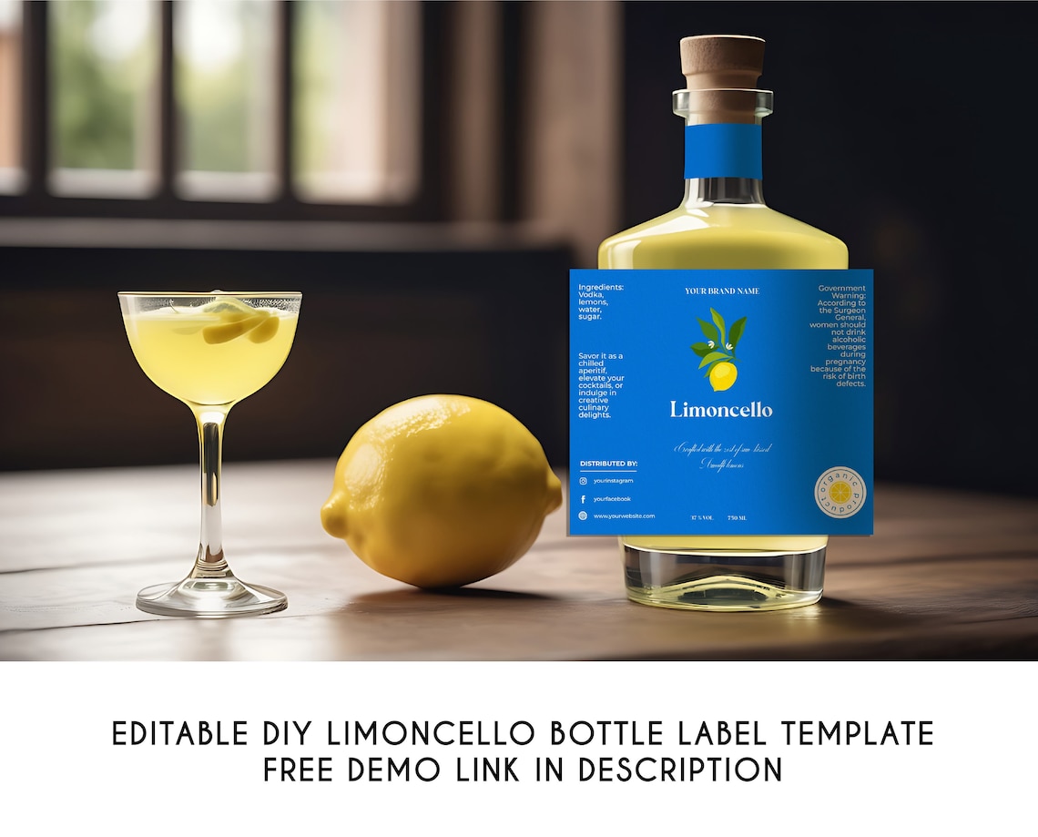 Editable Luxury Limoncello Bottle Label Template, Printable Homemade ...