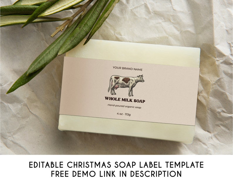 Editable Whole Milk Soap Label Template, Printable Minimalist Cow Soap ...