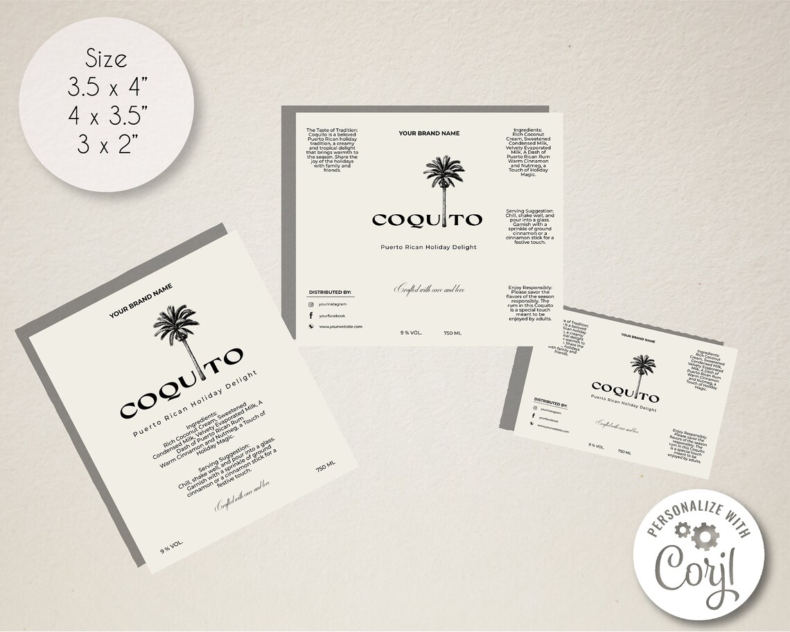 Editable Minimalist Coquito Bottle Label Template, Printable Modern ...
