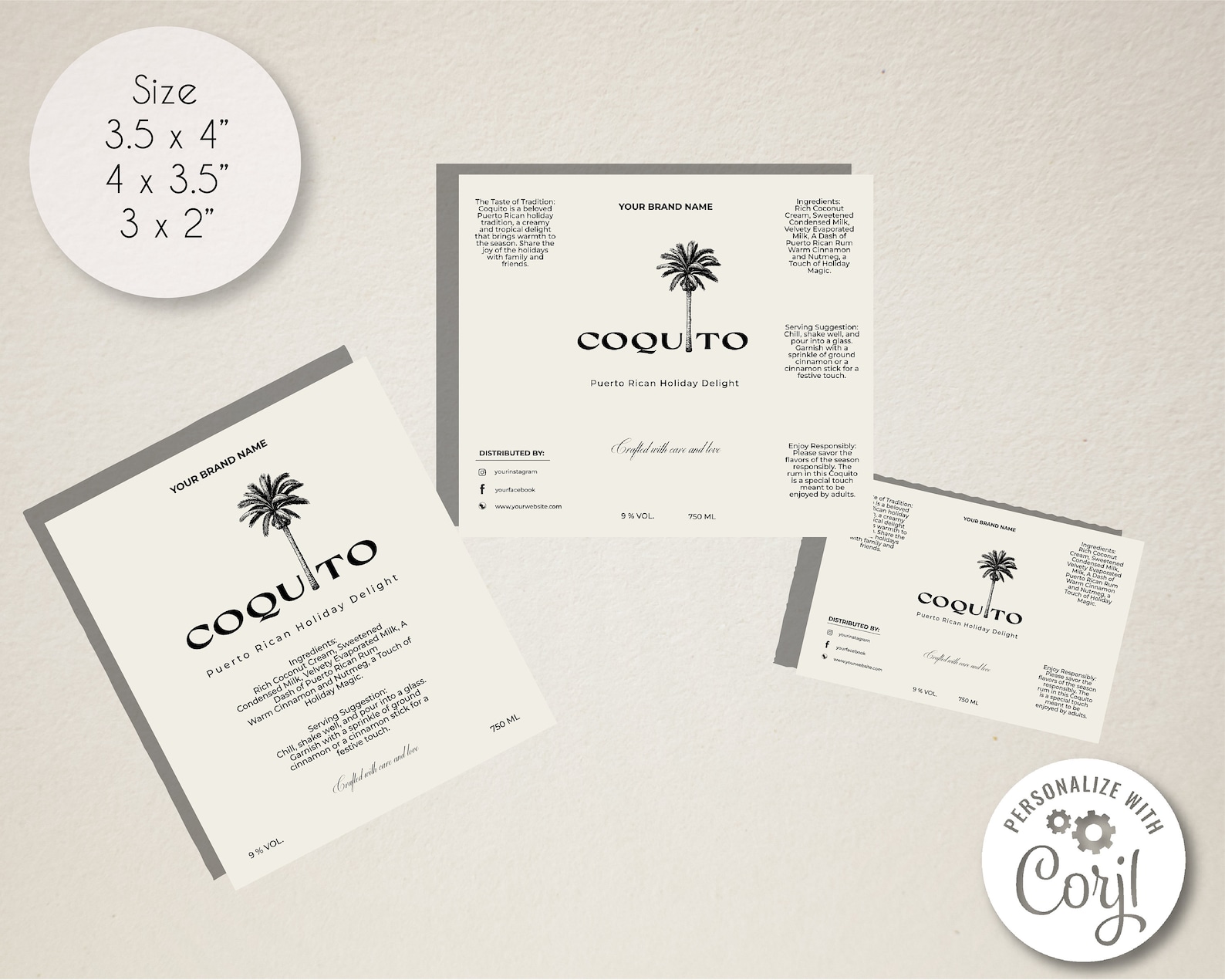 Editable Minimalist Coquito Bottle Label Template, Printable Modern ...