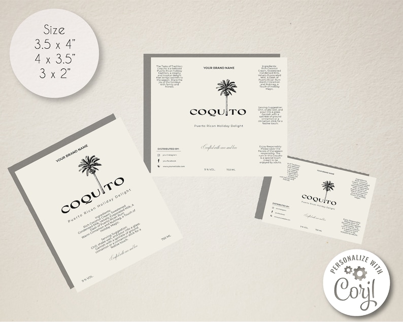 Editable Minimalist Coquito Bottle Label Template, Printable Modern ...