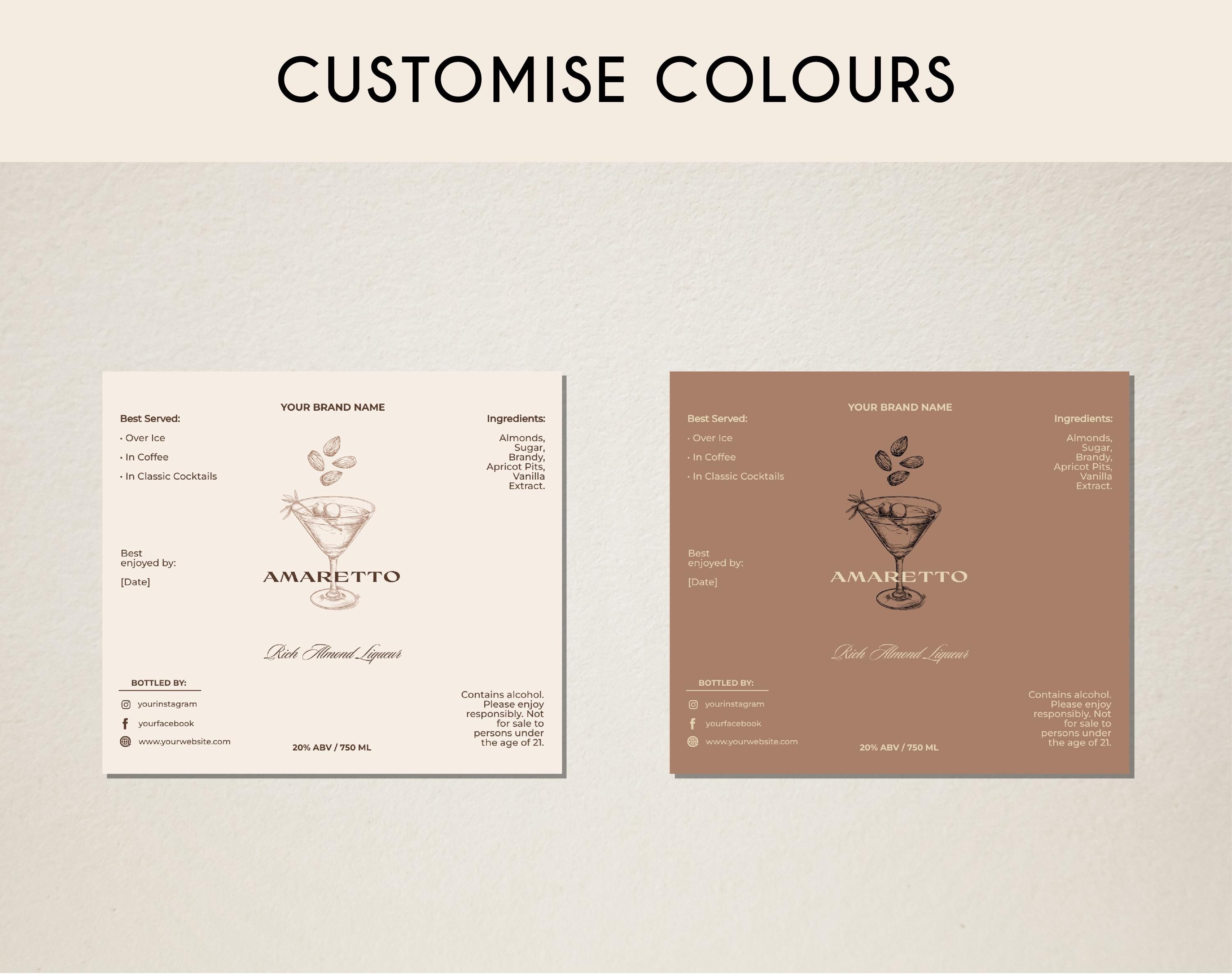 Editable Amaretto Bottle Label Template: Custom Liqueur Sticker ...