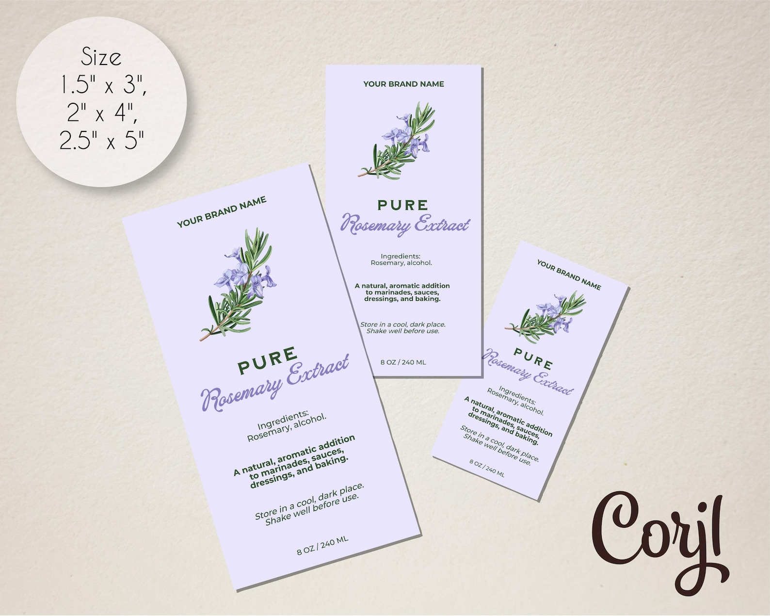 Editable Minimalist Rosemary Extract Bottle Label Template, Printable ...