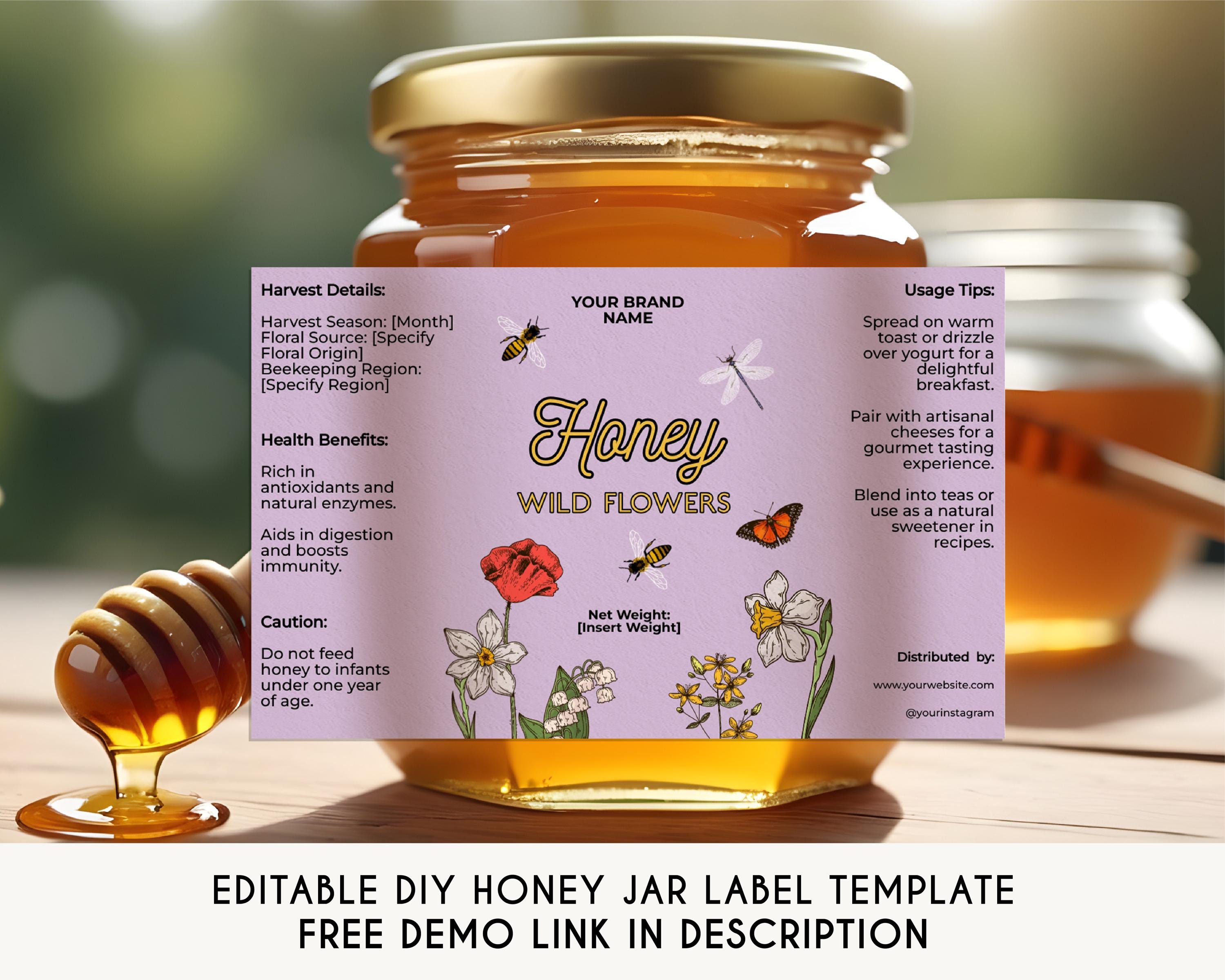 Editable Luxury Honey Jar Label Template, Printable Custom Elegant ...