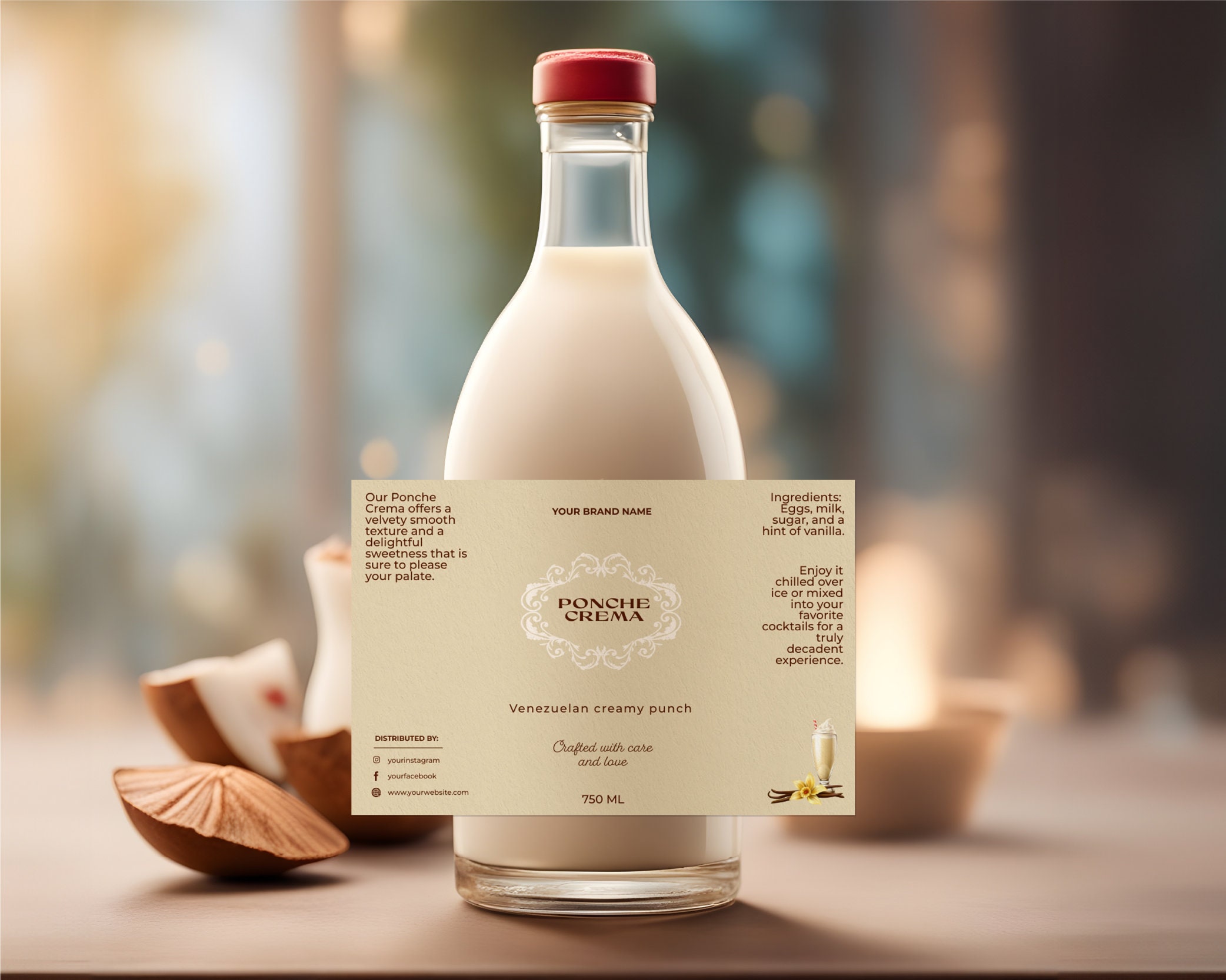 Editable Ponche Crema Bottle Label: Homemade Venezuelan Punch (digital ...