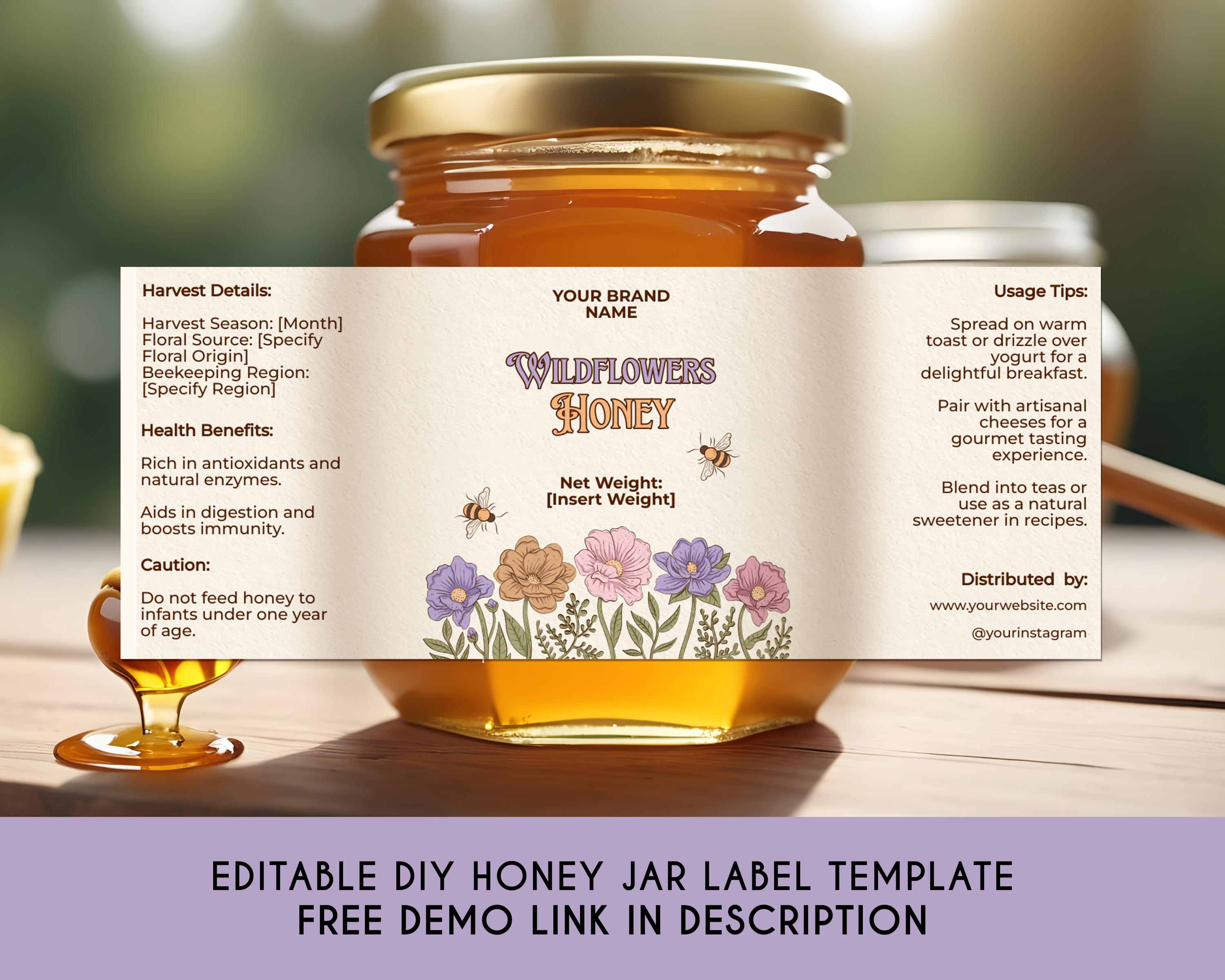 Editable Luxury Honey Jar Label Template, Printable Custom Elegant ...