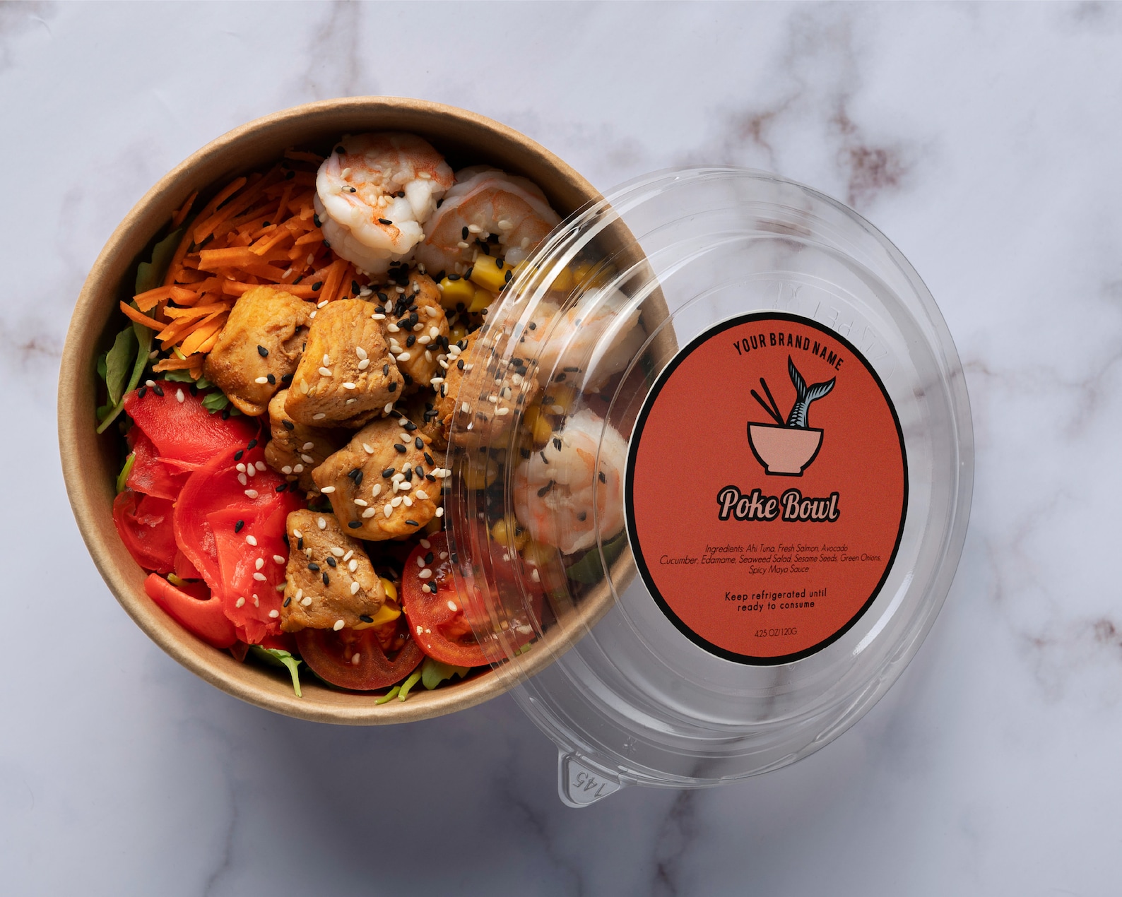 Editable Poke Bowl Round Label Template, Printable Luxury Poke Bowl ...