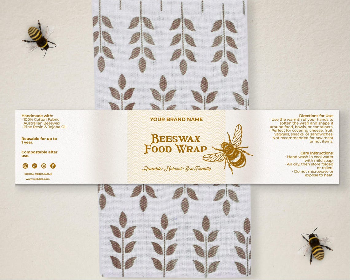 Editable Beeswax Food Wrap Label Template: DIY Printable Packaging ...