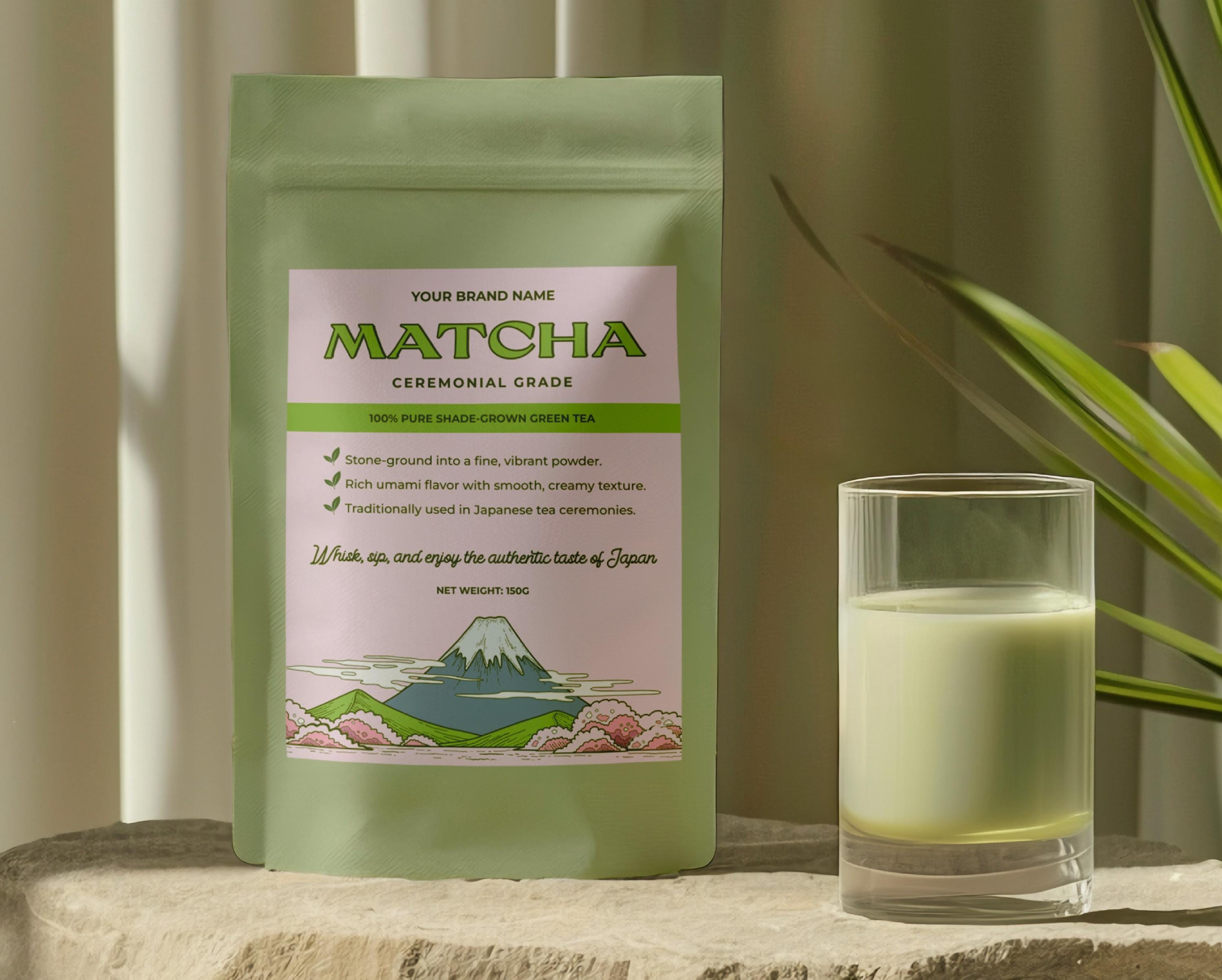 Editable Ceremonial Grade Matcha Tea Powder Pouch Label Template ...
