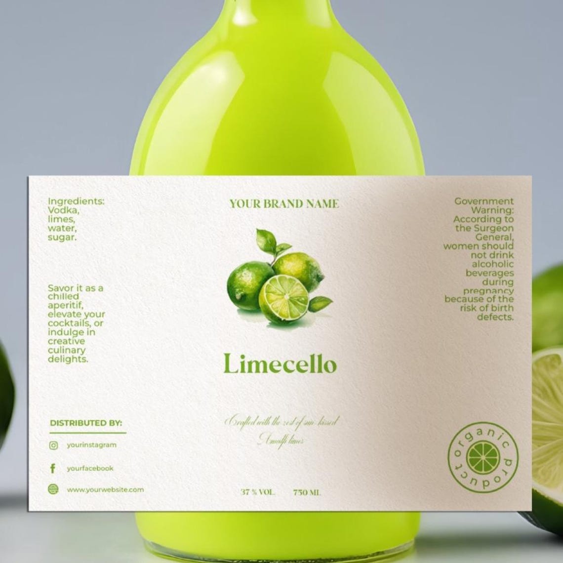 Editable Luxury Limecello Bottle Label Template, Printable Homemade ...