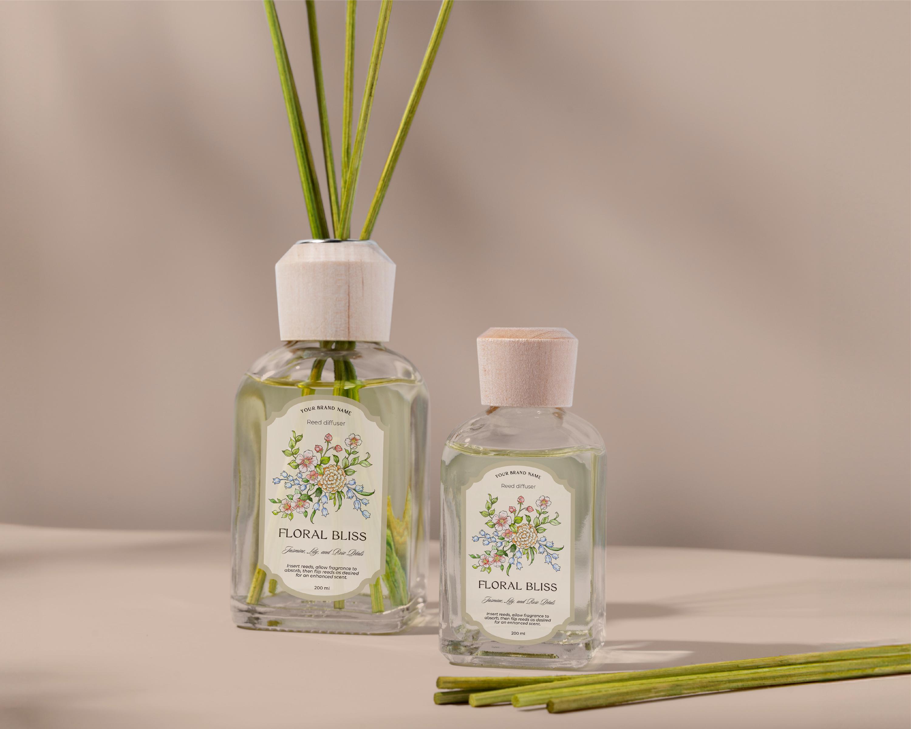 Editable Floral Reed Diffuser Label Template, Printable Dainty Flowers ...