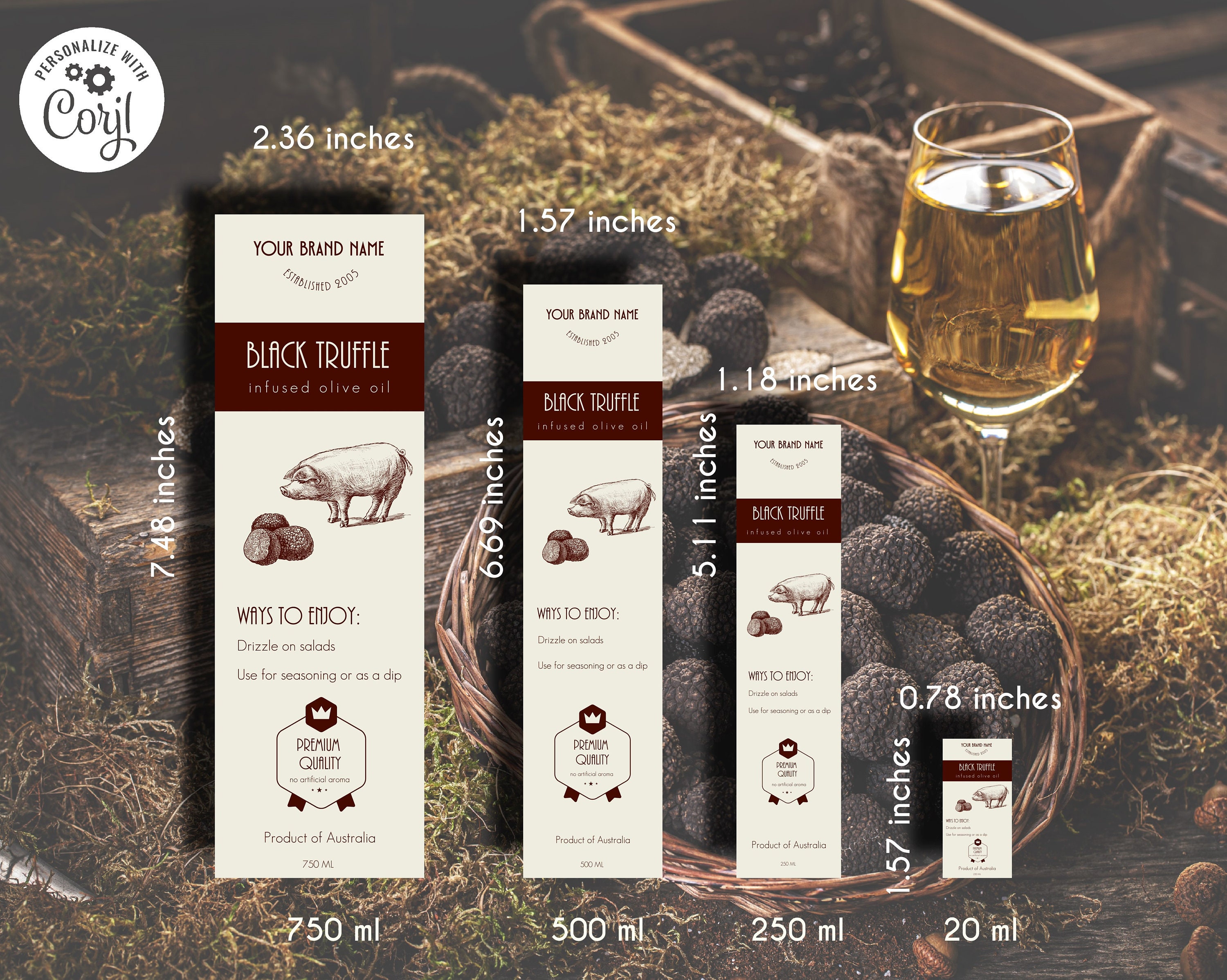 Editable Truffle Infused Olive Oil Bottle Label Template (digital ...