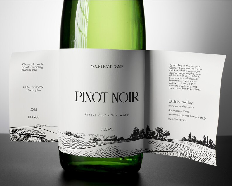 Minimalist Wine Bottle Label Template: Modern Wrap Around Design ...