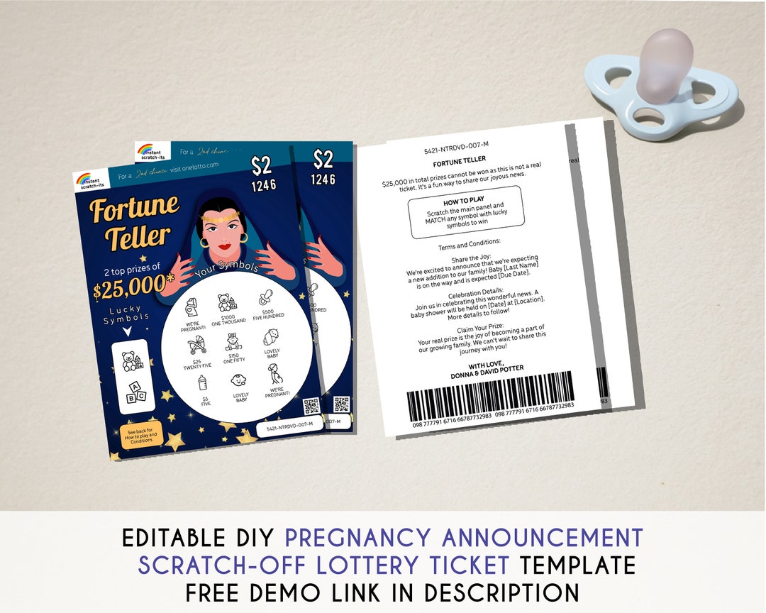 Editable Pregnancy Announcement Scratch-off Lottery Ticket Template ...